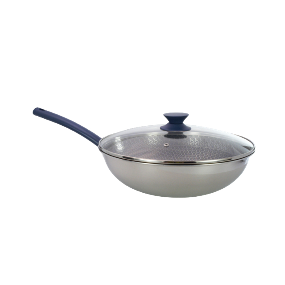 TRI-PLY NON-STICK TEXTURED PIXELS STAINLESS STEEL WOK PAN - sowell